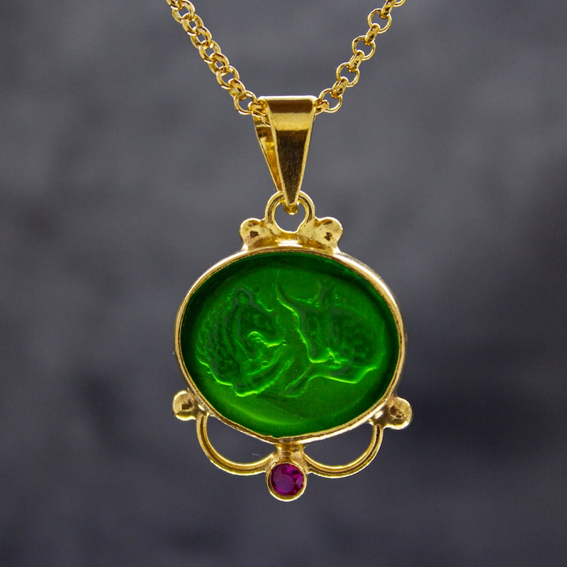 Lydia Lion and Bull Intaglio Necklace | 925 Sterling Silver | Ancient ...