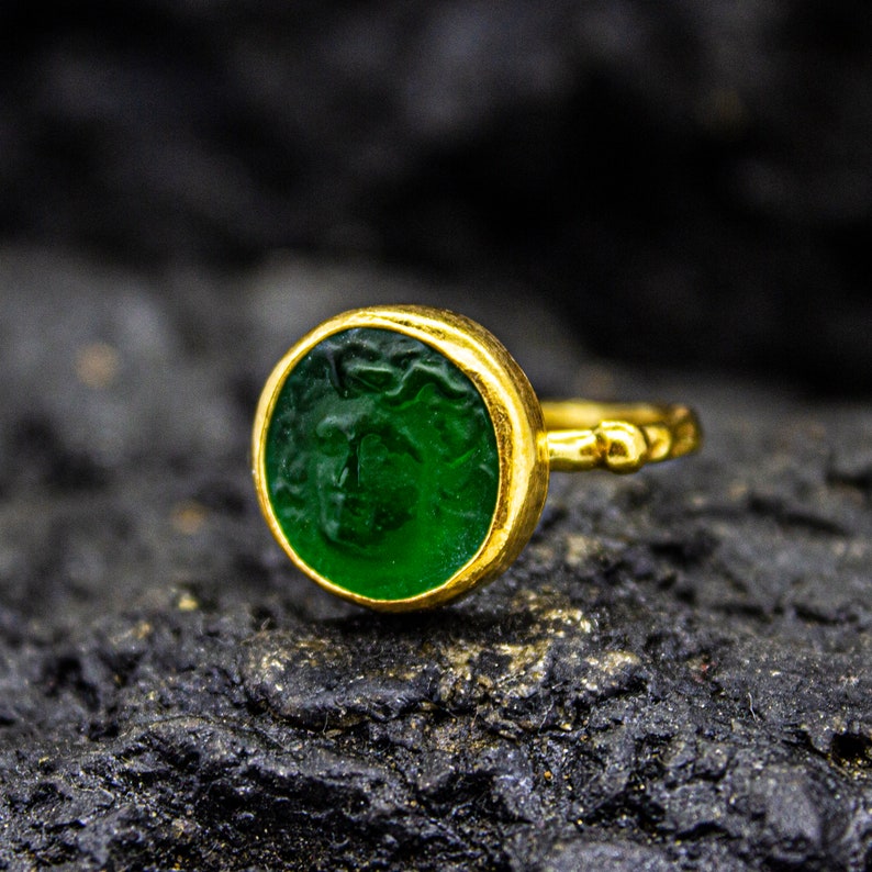 Greek Medusa Intaglio Glass Signet Ring | 925 Sterling Silver | Ancient ...