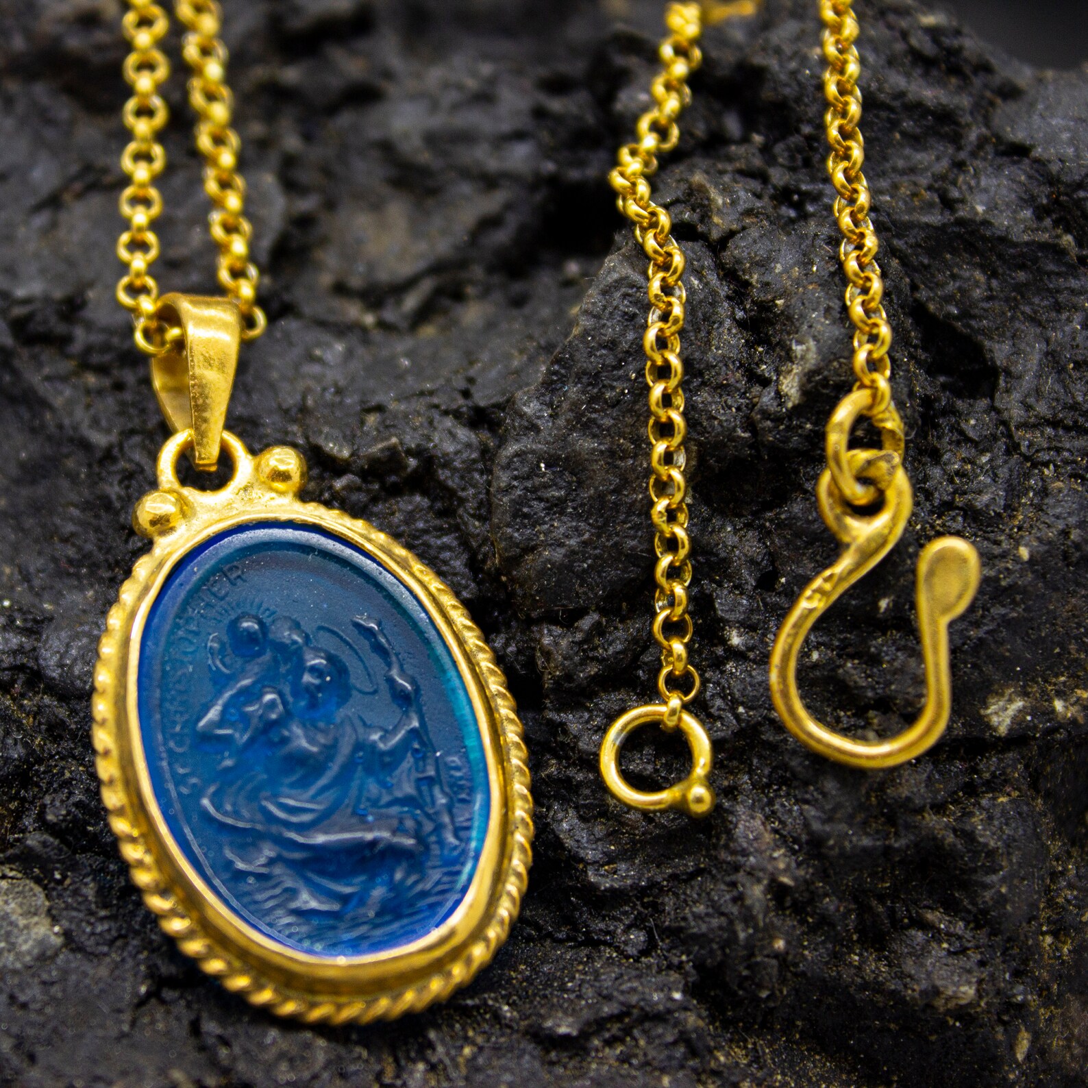 Saint Christopher Intaglio Necklace 925 Sterling Silver Religious ...