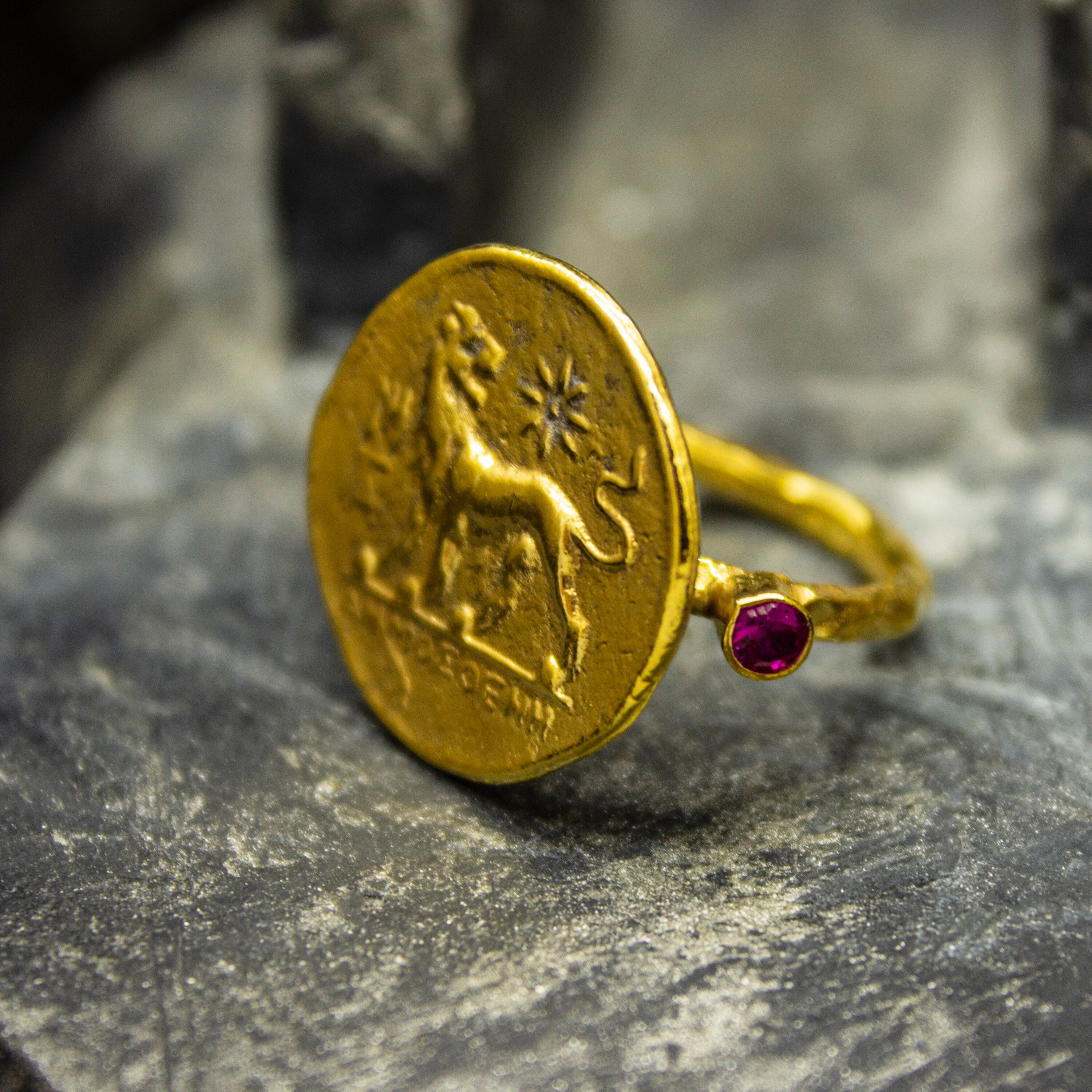Ancient Greek Lion Signet Coin Ring 24K Gold Plated 925 | Etsy