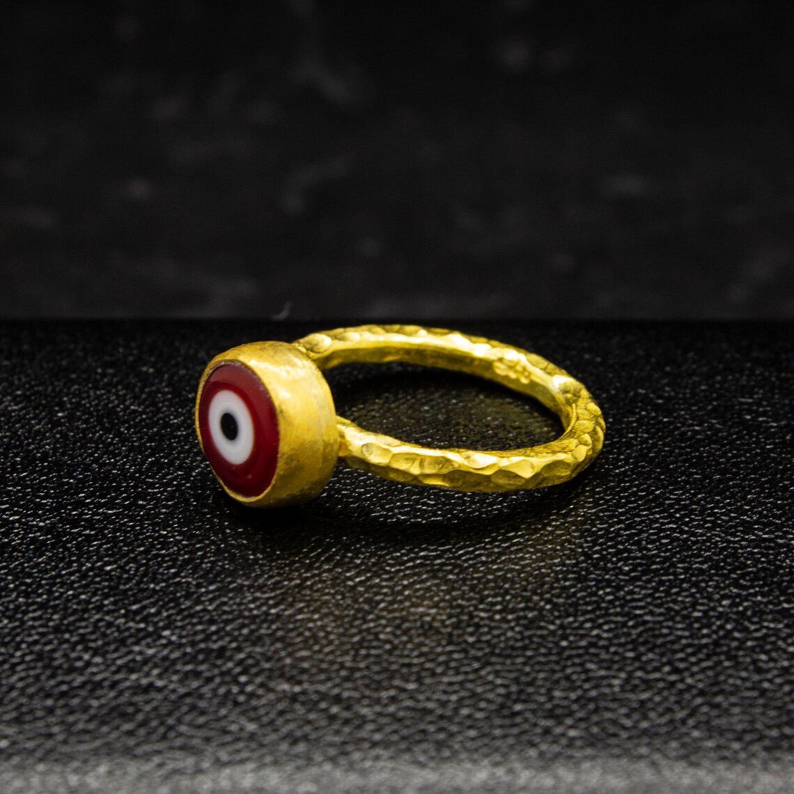Red Evil Eye Ring Protection Gold Hammered Ring 925 - Etsy