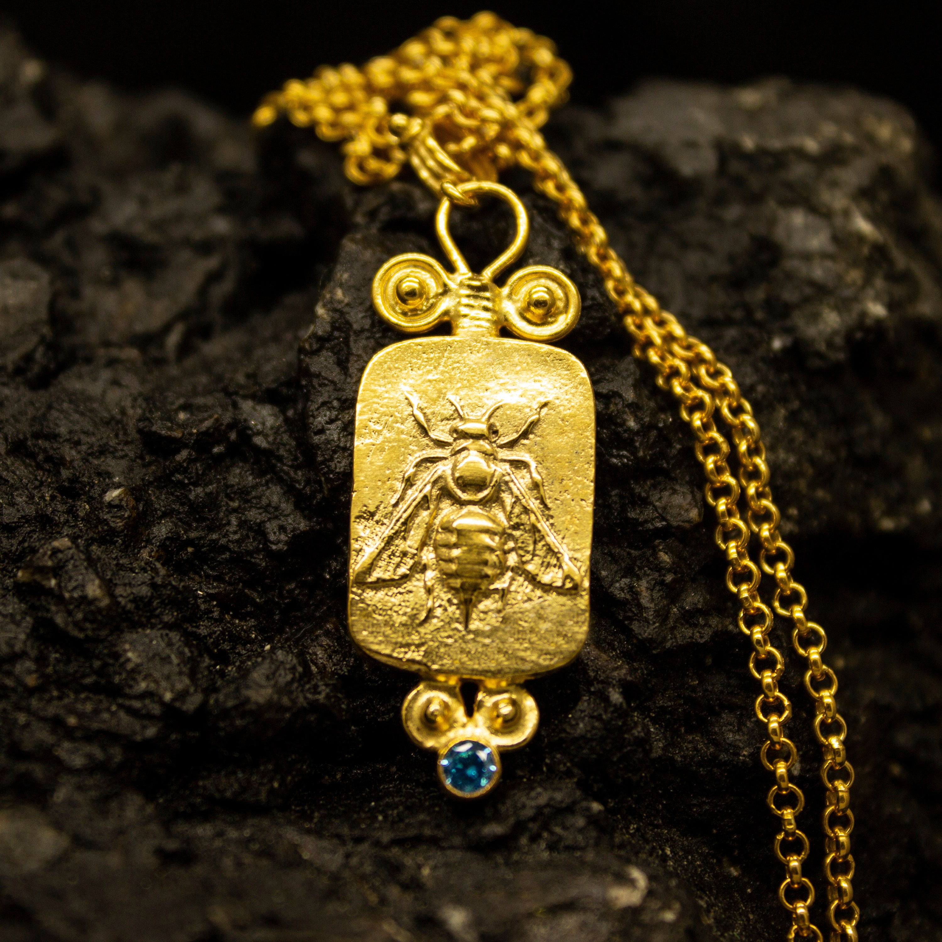 Greek Honey Bee Signed Coin Necklace | 925 Silver 24K Gold | Ancient ...