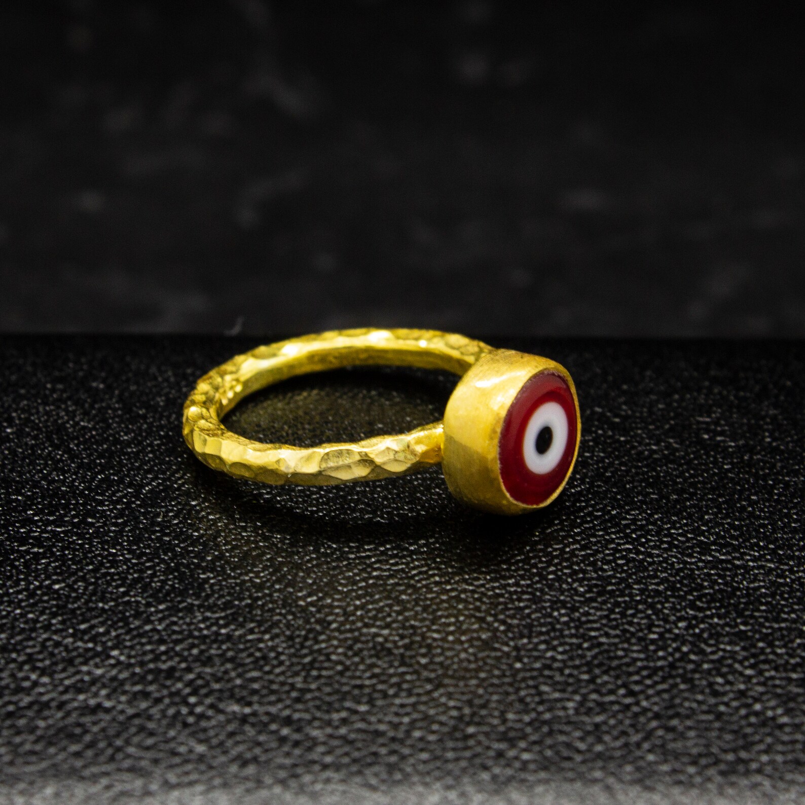 Red Evil Eye Ring Protection Gold Hammered Ring 925 - Etsy