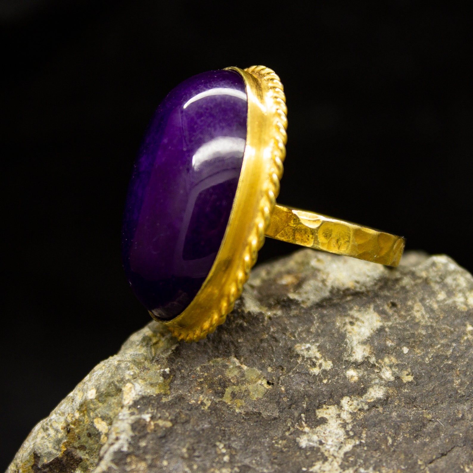 Handmade Birthstone Purple Jade Ring | 24K Gold Plated 925 Sterling ...
