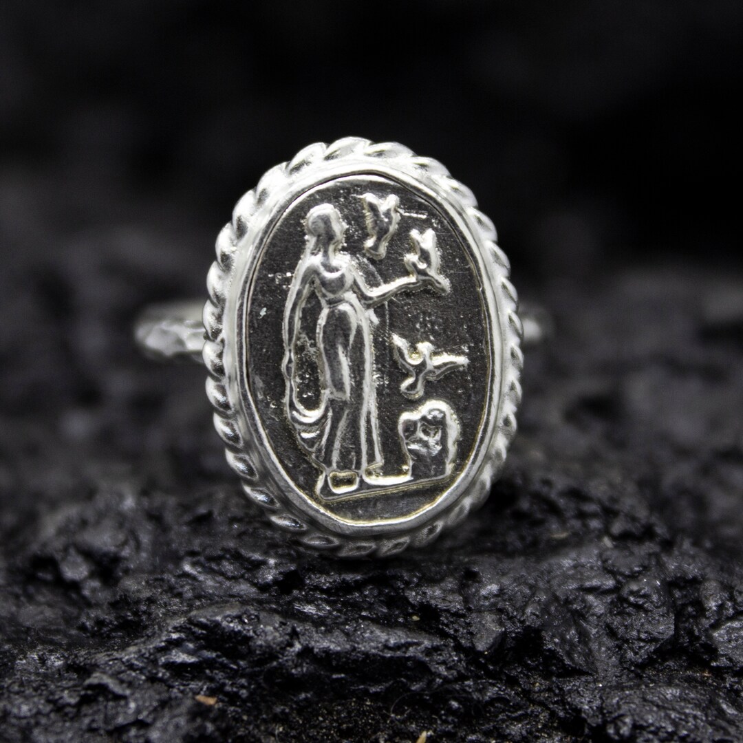 Ancient Greek Aphrodite Signed Coin Ring | 24K Gold Plated 925 Sterling ...
