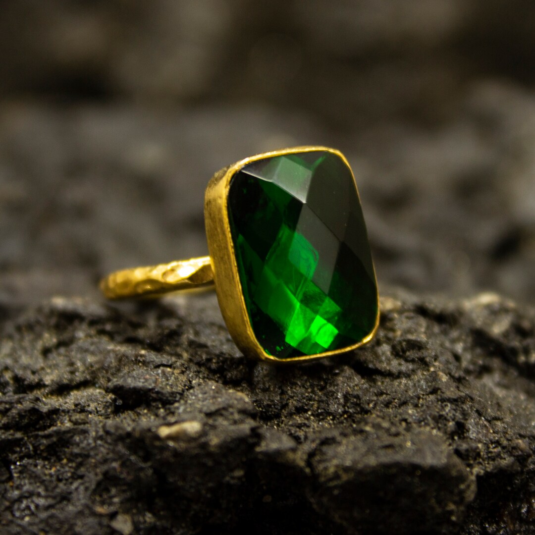 Greek Gold Emerald Ring | Birthstone Ring | 925 Sterling Silver Ring ...
