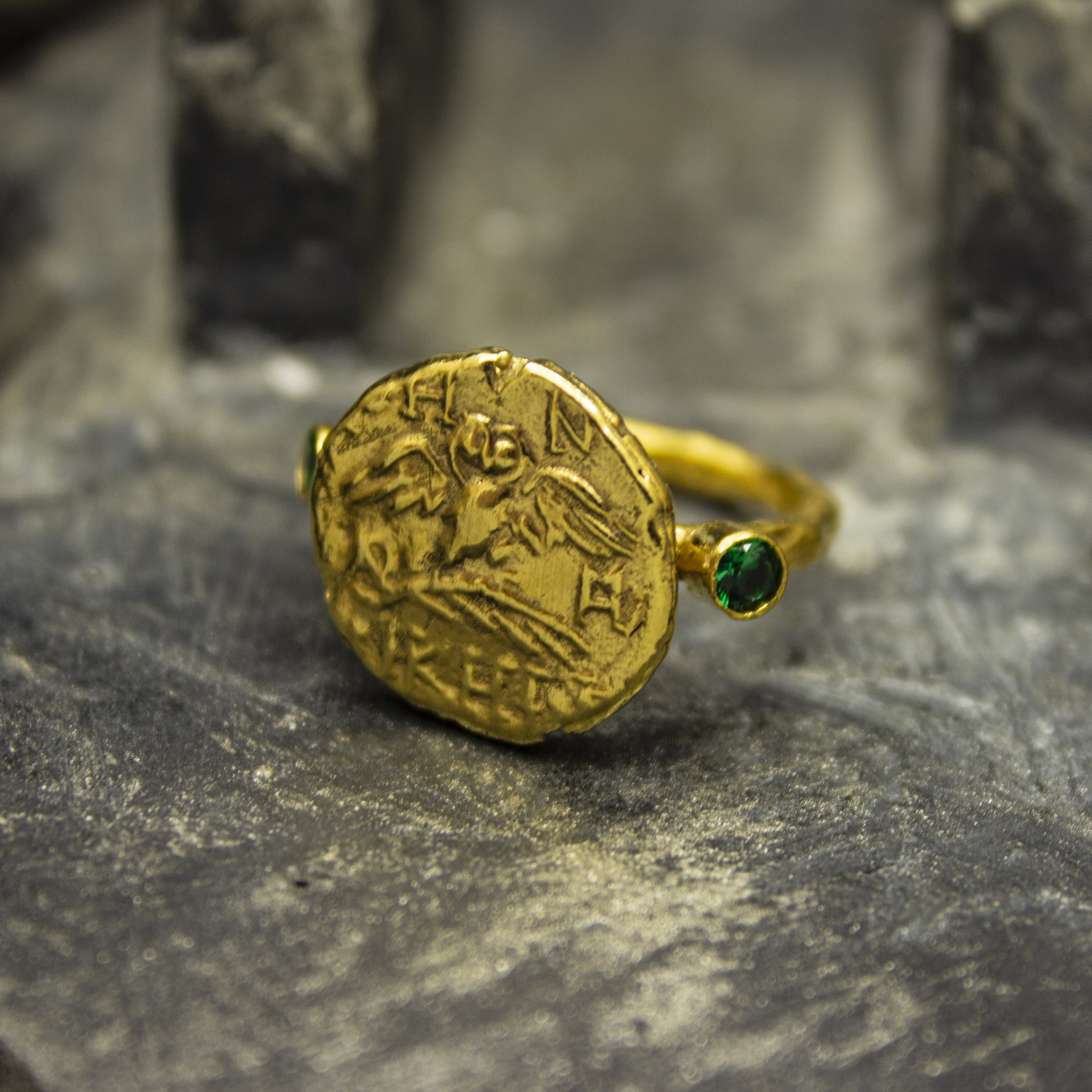 Ancient Greek Owl Athena Coin Ring | 24K Gold Plated 925 Sterling ...