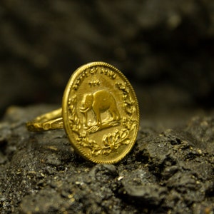 Greek Elephant Gold Signet Ring | 925 Sterling Silver | Vintage ...