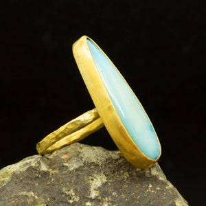 Blue Mother of Pearl Ring | 24K Gold Plated | Turquoise Blue Pearl ...