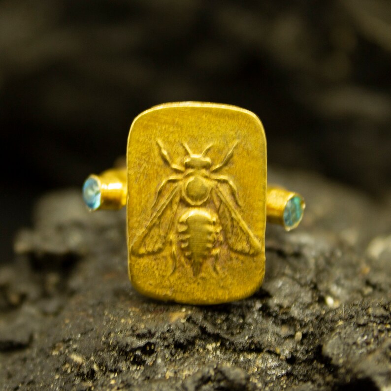 Ancient Greek Art Honey Bee Coin Ring | 24K Gold Plated 925 Sterling ...
