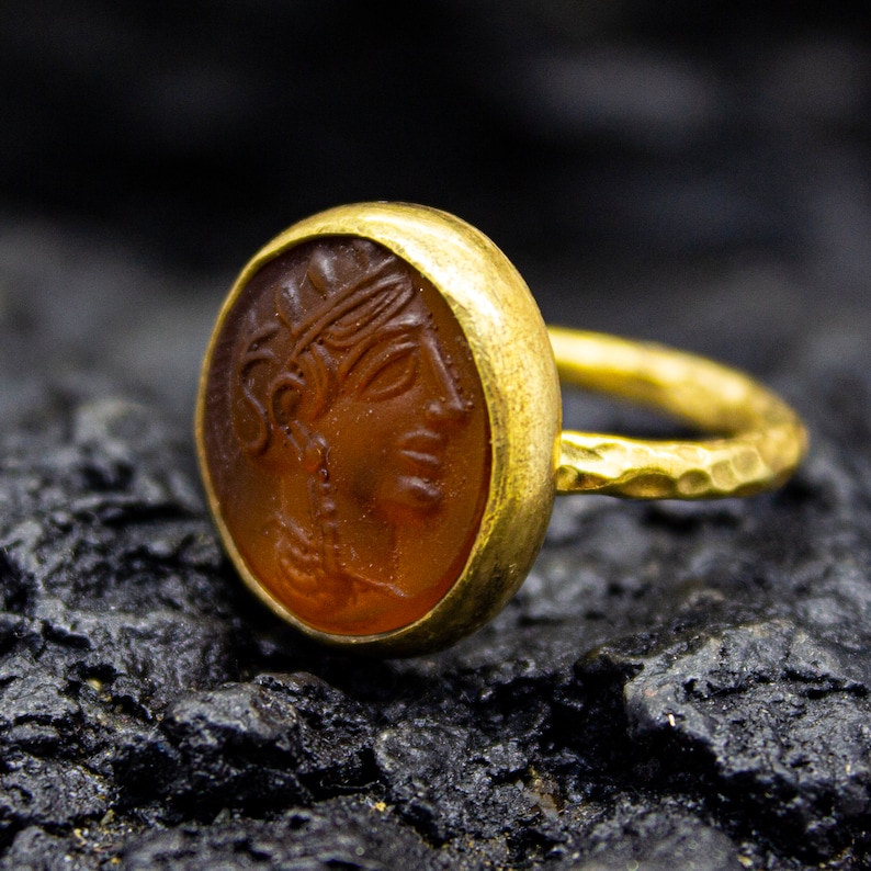 Ancient Greek Goddess Athena Intaglio Glass Ring | 925 Sterling Silver ...