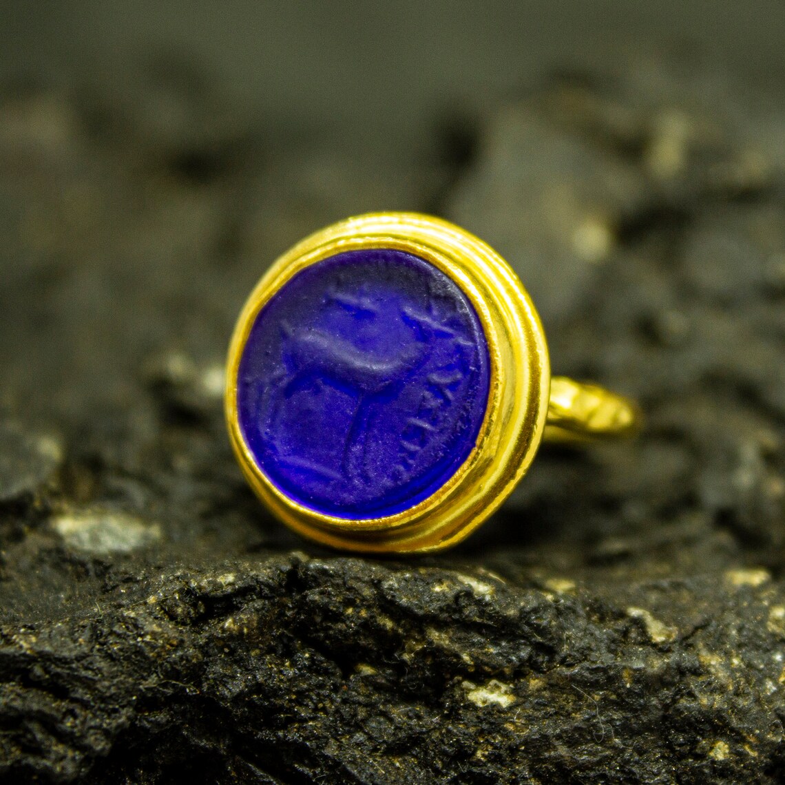 Artemis Ancient Deer Intaglio Glass Ring | 925 Sterling Silver ...