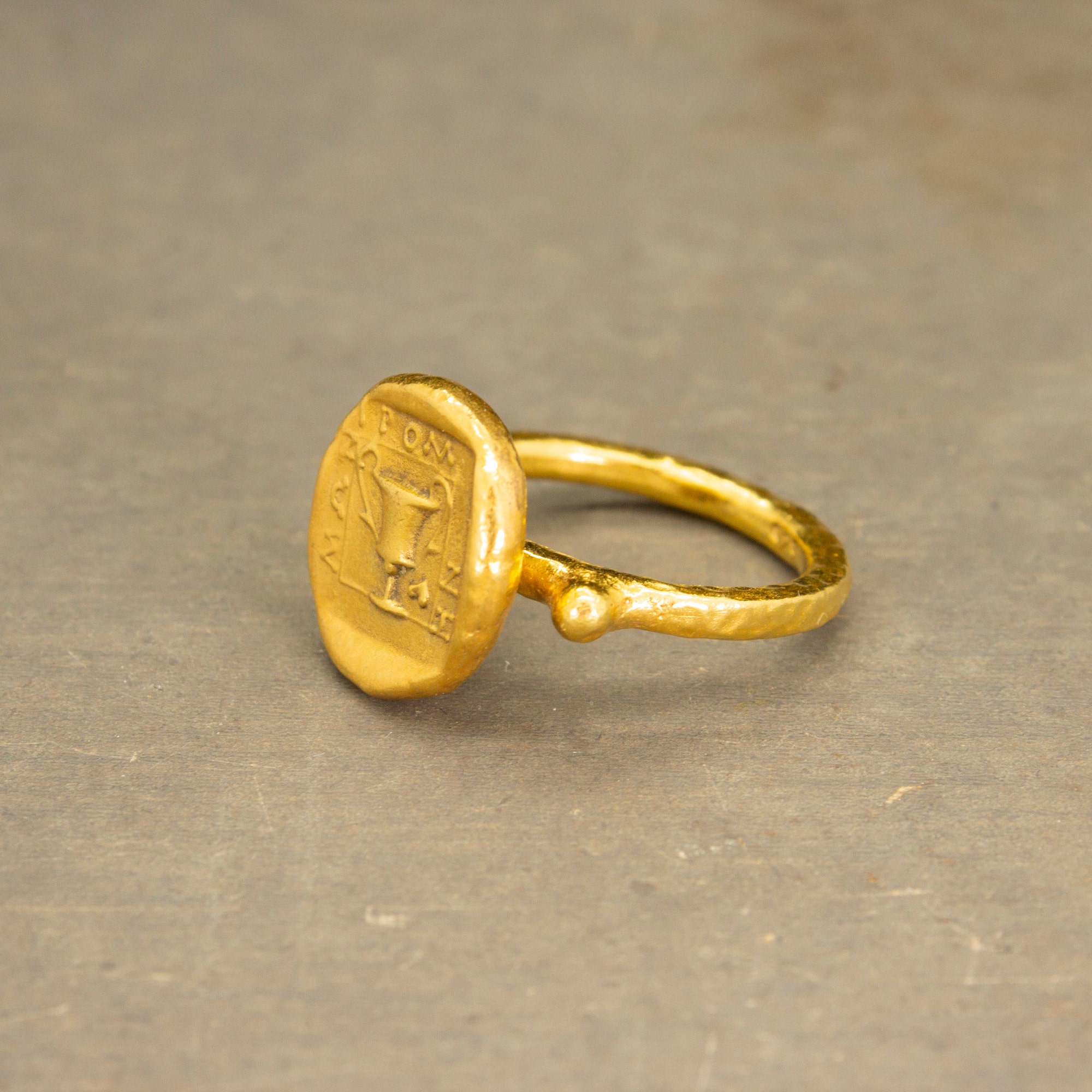 Ancient Roman Art Signed Coin Ring 24K Gold Plated 925 Sterling Silver ...