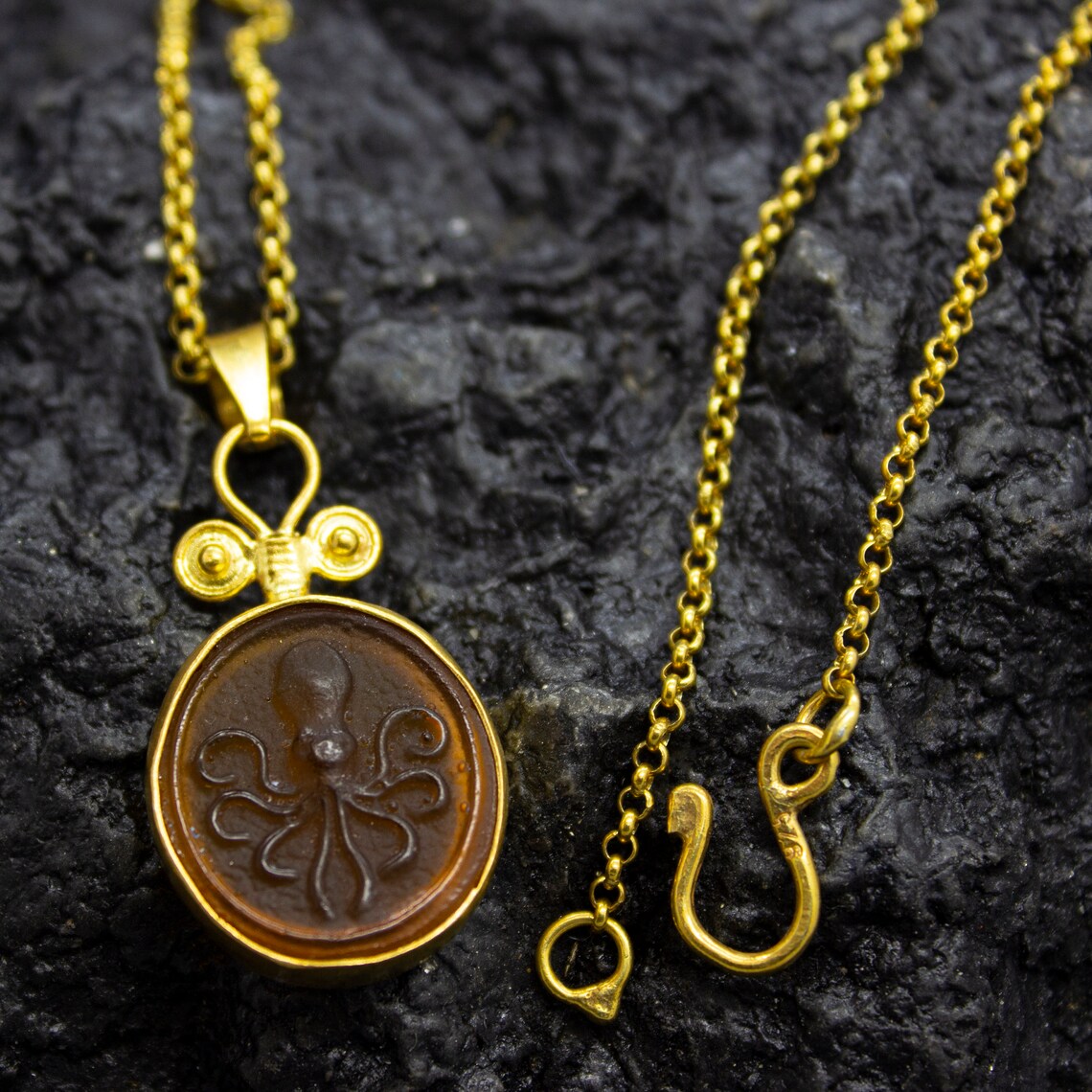 Ancient Octopus Kraken Intaglio Glass Necklace 925 Sterling - Etsy