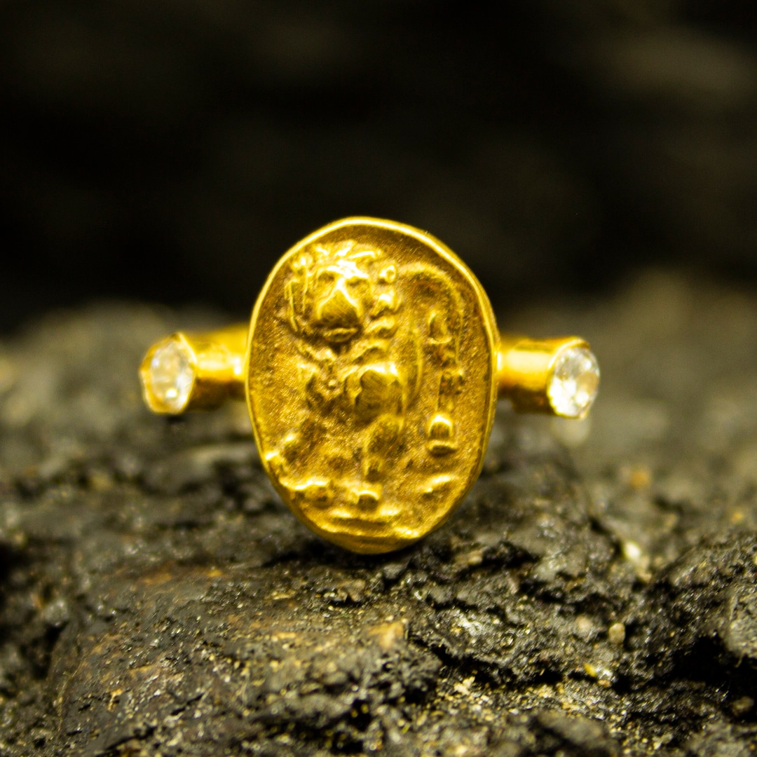 Ancient Roman Art Zodiac Lion Ring | 24K Gold Plated 925 Sterling ...