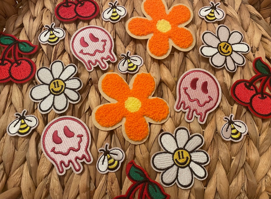 Assorted Iron on Patches - Smiley Patches - Chenille Flower Patch ...