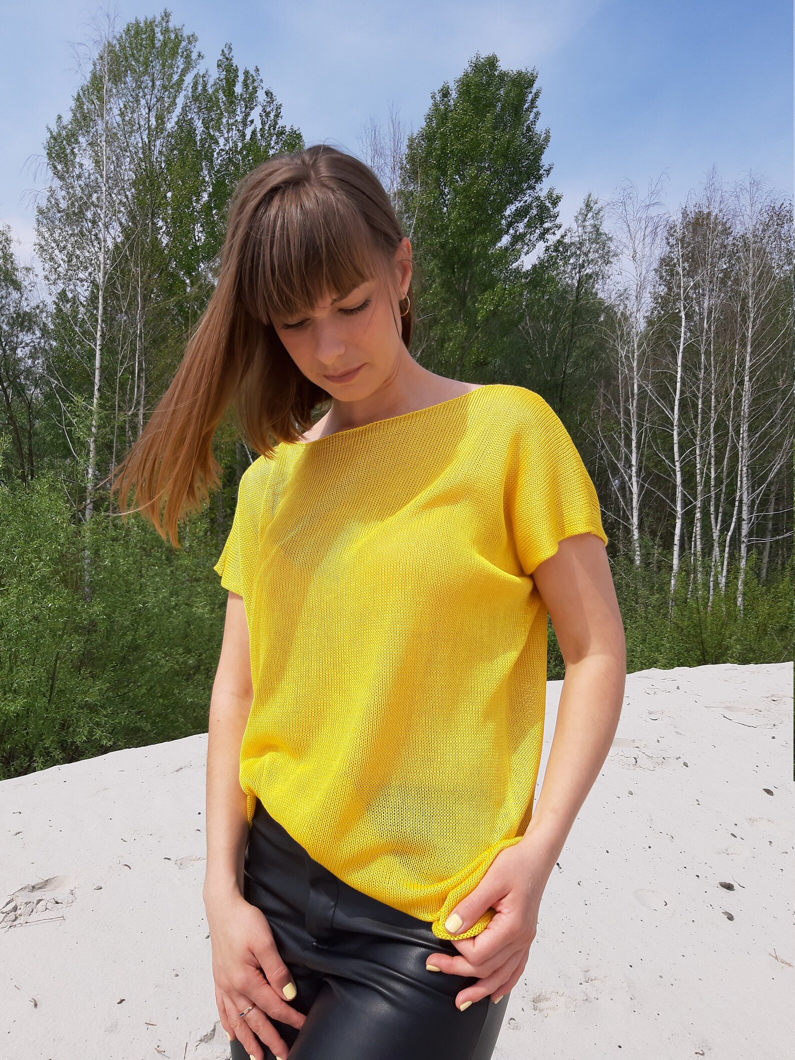 Yellow Silk Top, Silk T-shirt, Silk Top, Summer Knitted Top, 100% Silk ...