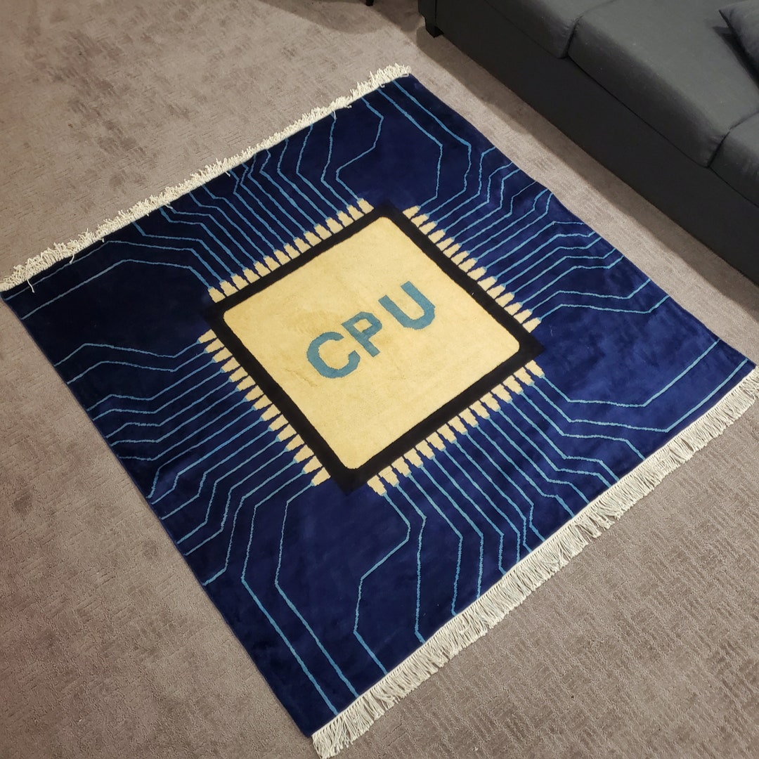 CPU Circuits in Blue & Yellow, Square Office Rug. Bokhara Hand-knotted ...