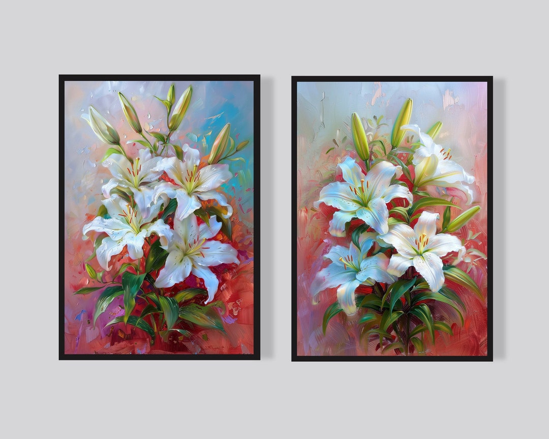Lilies Oil Painting Prints Set of 2, Lilies Print Set, Flower Art ...