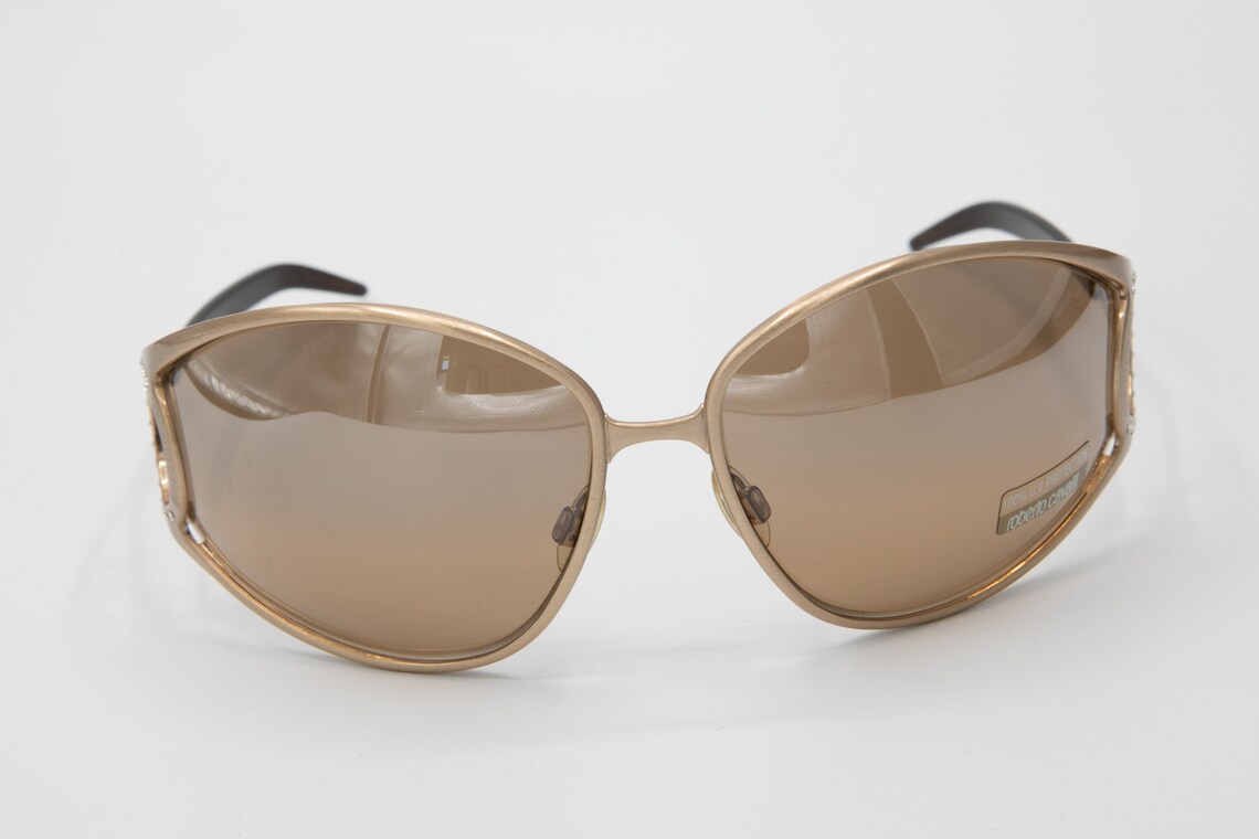 Cavalli 2000s Oval Sunglasses Matte Gold Metal Mirrored Brown - Etsy
