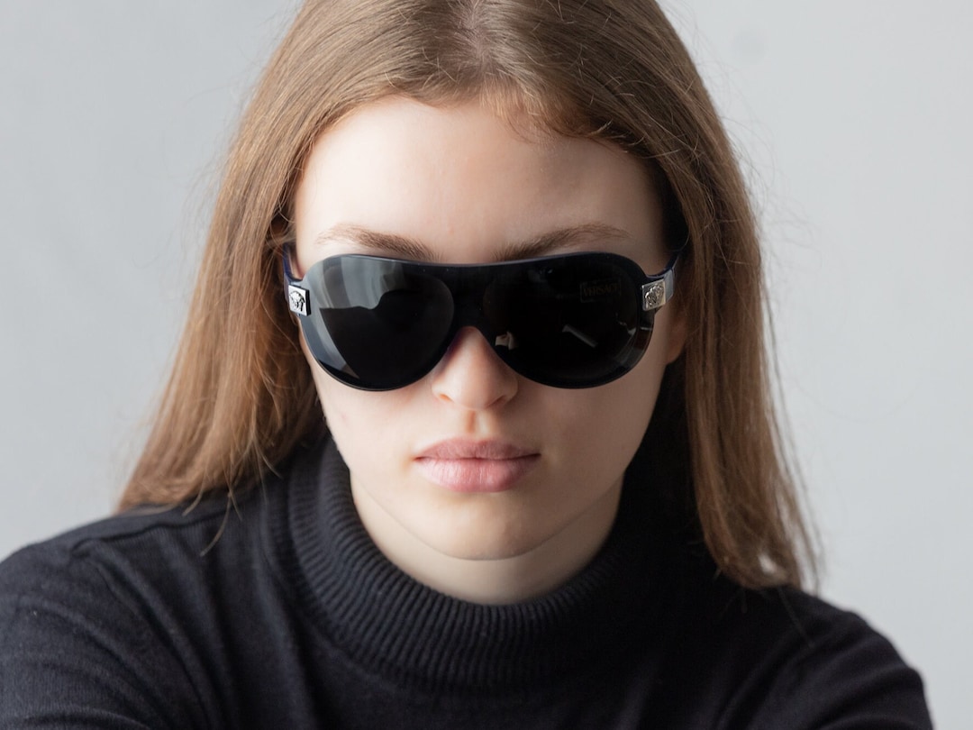 2000s VERSACE 4084-V Sunglasses Shield Aviators Black - Etsy