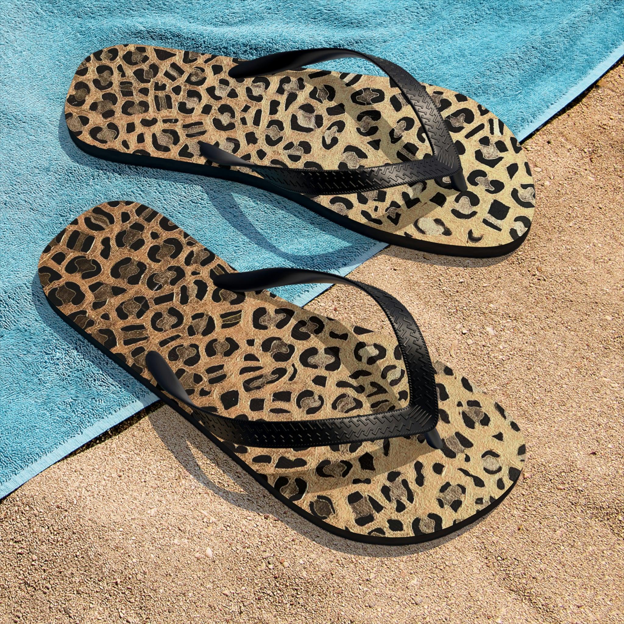 Gold Leopard Print Flip-flops - Etsy