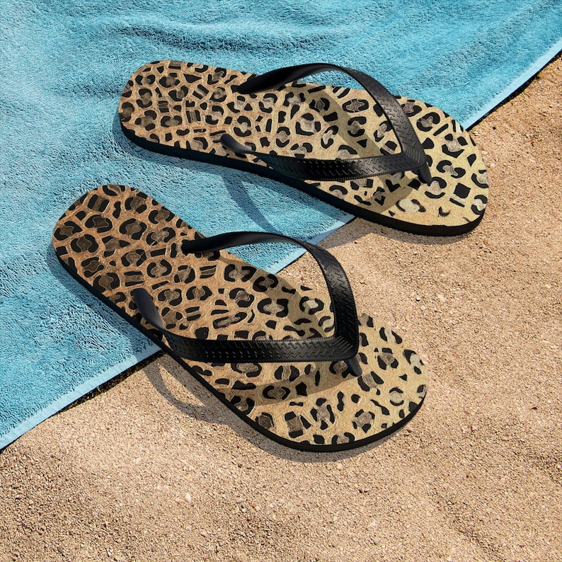 Gold Leopard Print Flip-flops - Etsy