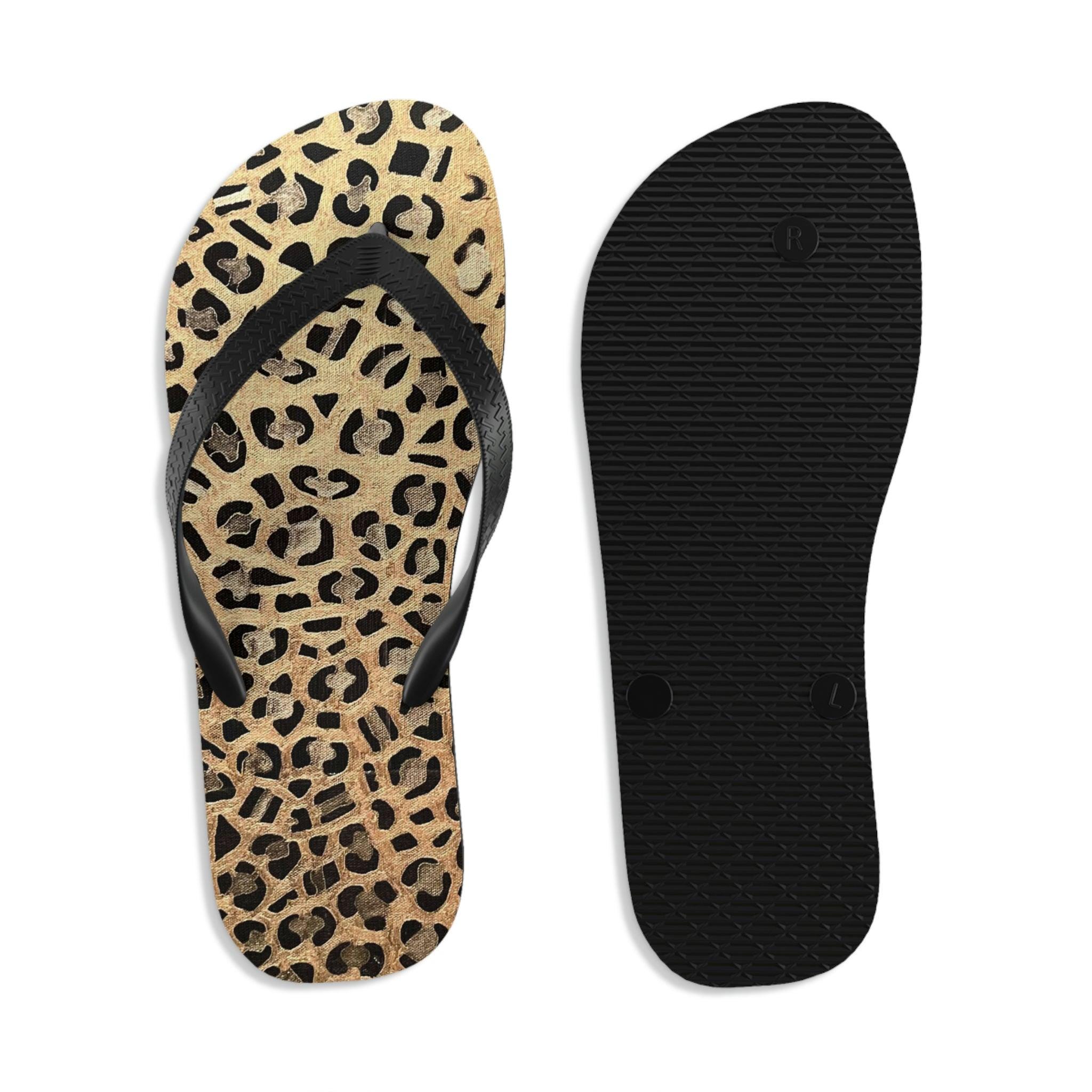 Gold Leopard Print Flip-flops - Etsy