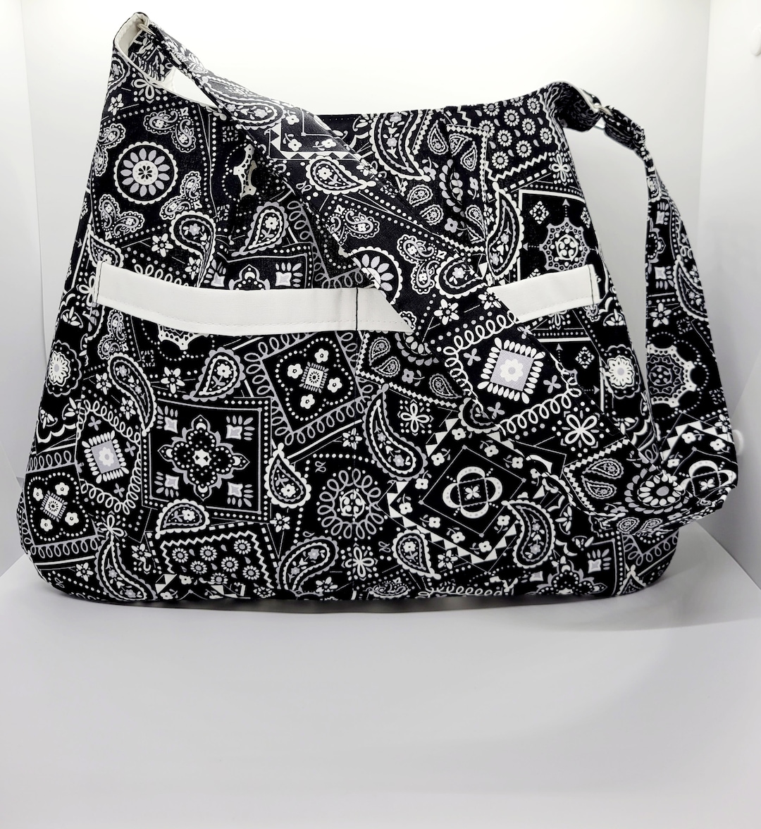 Black Bandana Print Shoulder Bag, Black Bandana Fabric Purse, Gift for ...