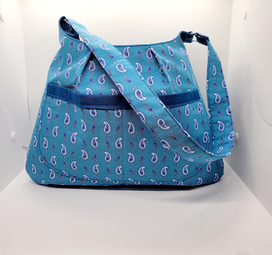 Blue Paisley Print Shoulder Bag, Blue Paisley Fabric Shoulder Purse ...