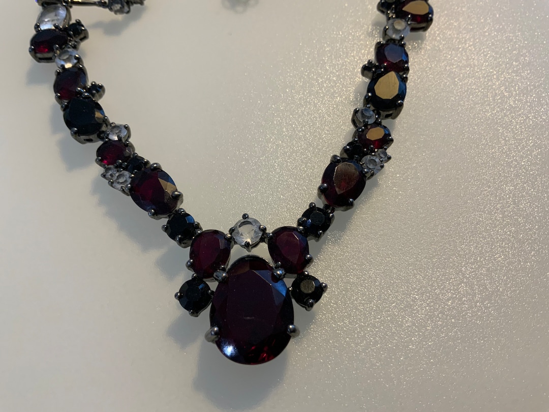 Elegant Vintage Ruby Red Crystal Necklace - Etsy UK