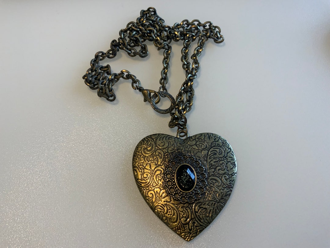 Heavily Chained Victorian Style Heart Medallion Amulet Necklace-with ...