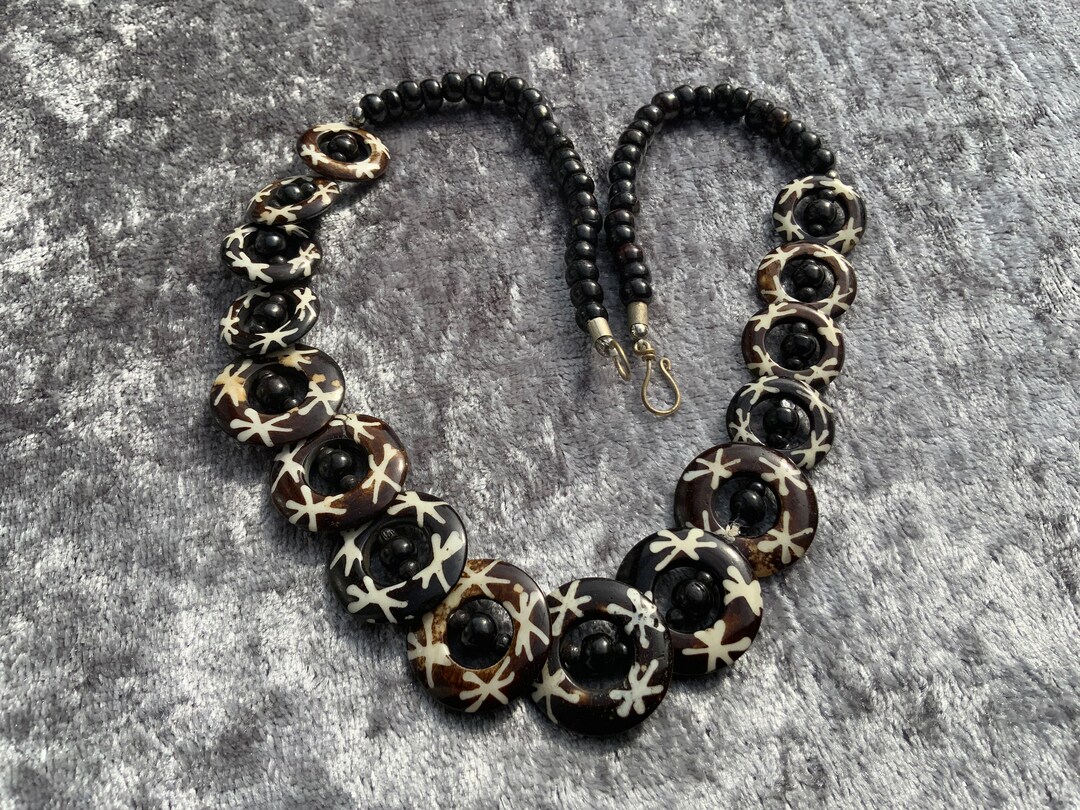 Vintage African Batik Bone Bead Necklace, 21in - Etsy