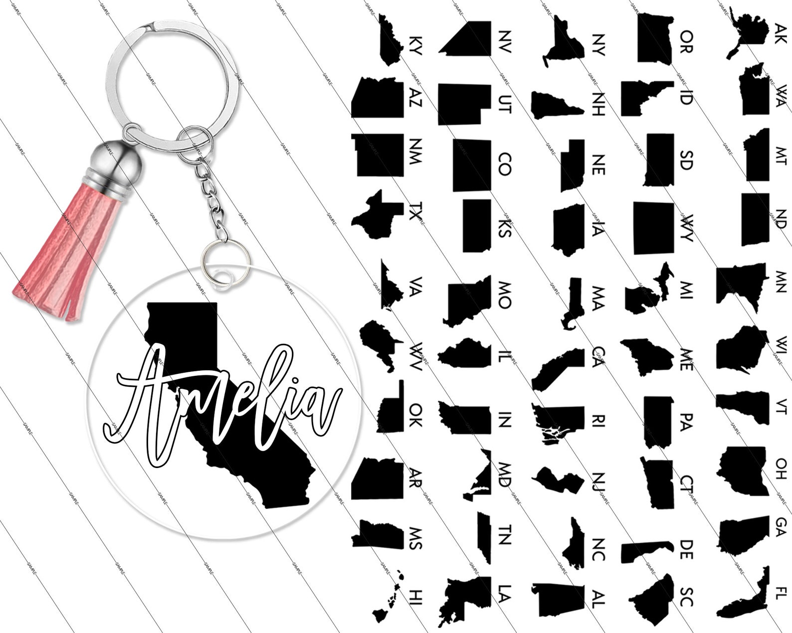 Round Keychain Svg Diy Keychain Svg State Map Outline Svg | Etsy