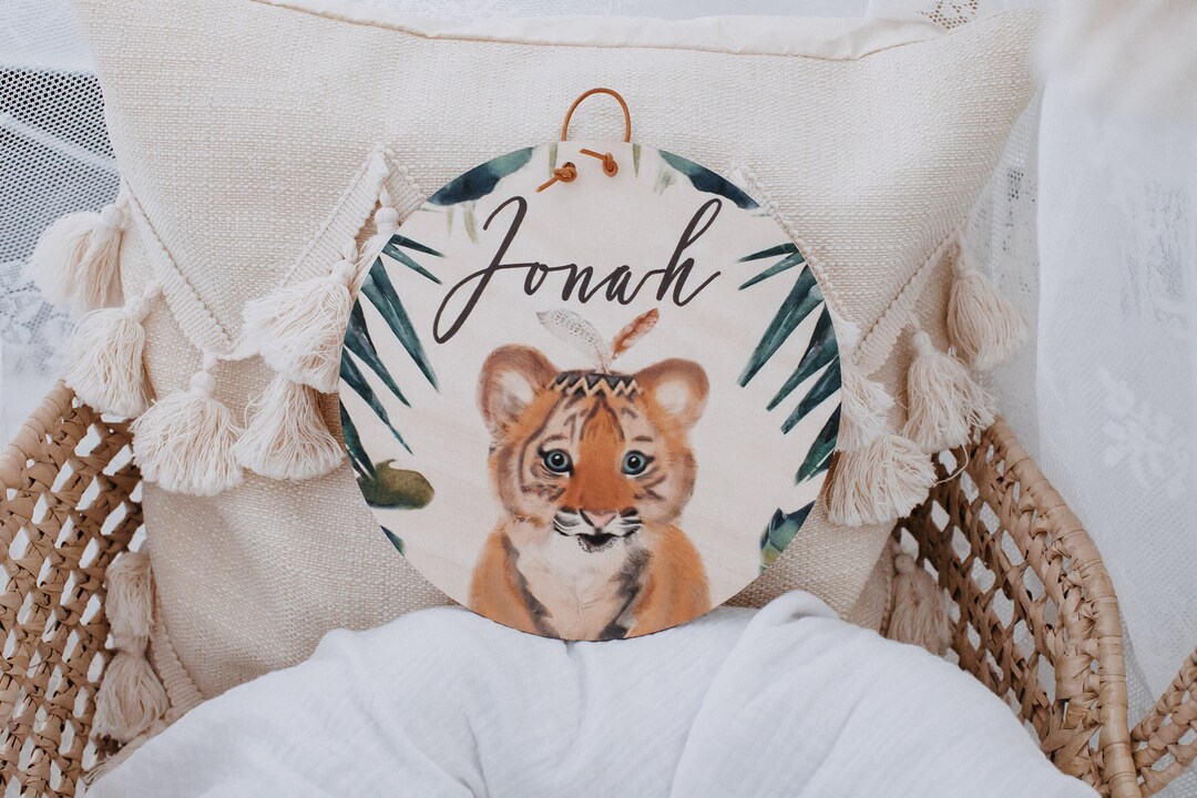 Name Tag Tiger Door Sign Name Tag Wood Birth Gift Baptismal - Etsy