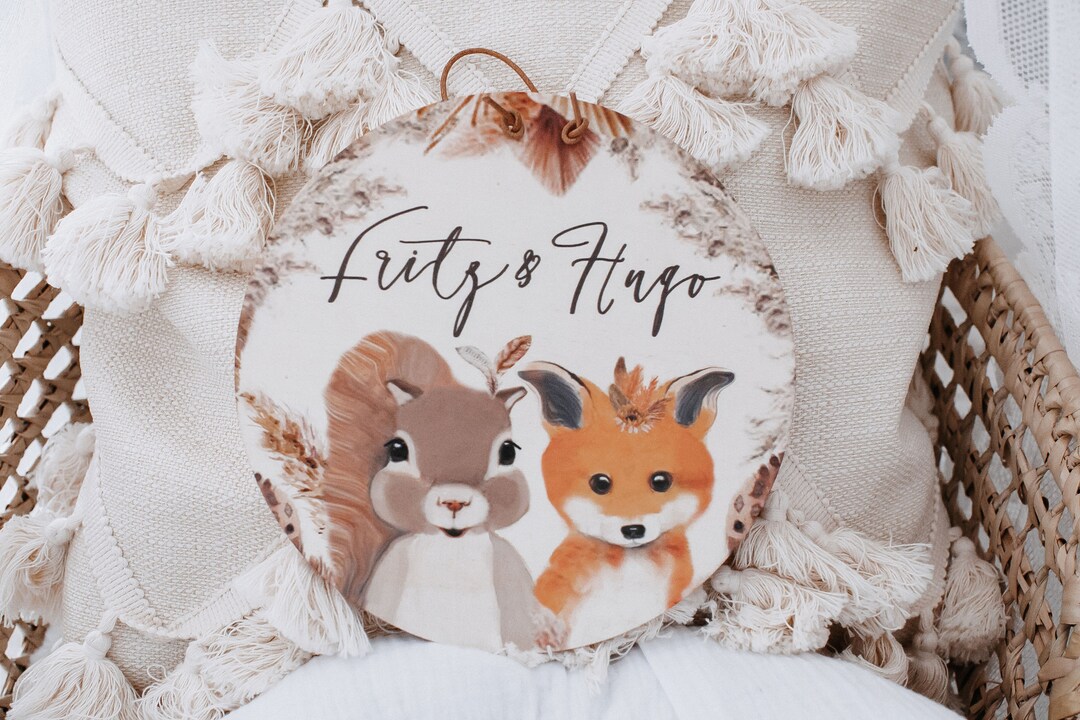 Name Tag Wood Forest Animals, Baby Sign, Baby Room Decoration ...