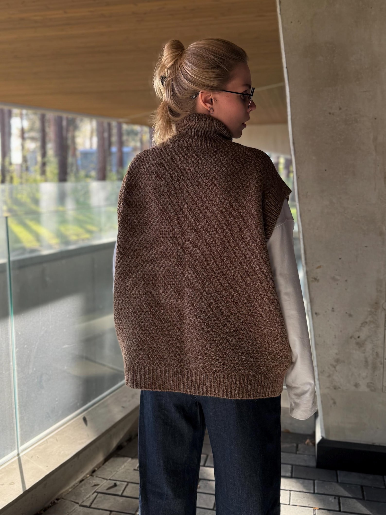 Oatmill Vest Knitting Pattern: High Collar Buttoned Sleeveless Top (PDF ...