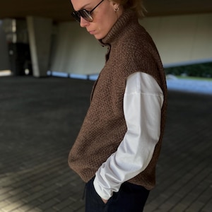 Vest Knitting Pattern, High Collar Sweater Vest With Buttons, Fast Knit ...