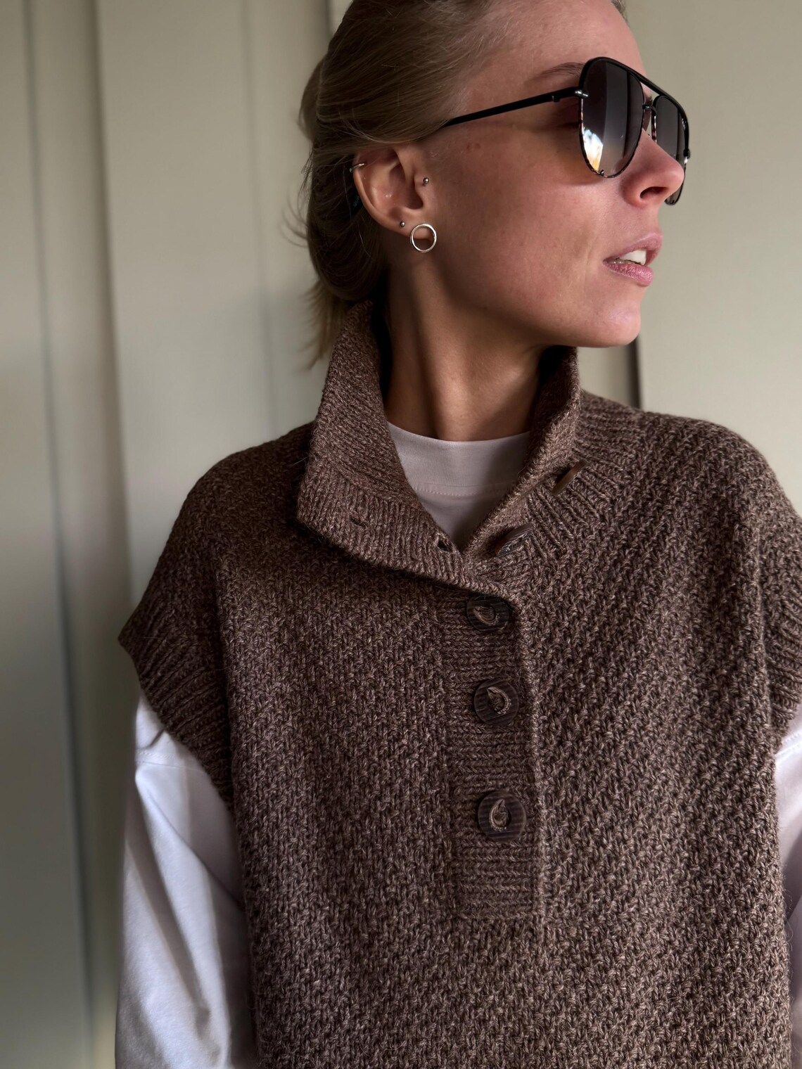Oatmill Vest Knitting Pattern: High Collar Buttoned Sleeveless Top (PDF ...