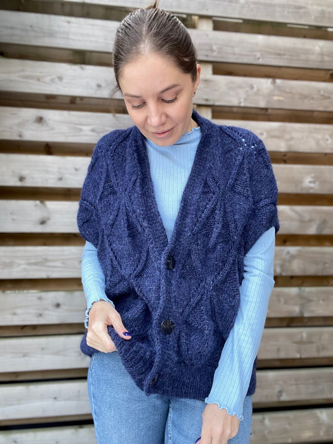 Knitting PATTERN, Diamond Lace Vest, Cardigan Knit Tutorial, Chart and ...