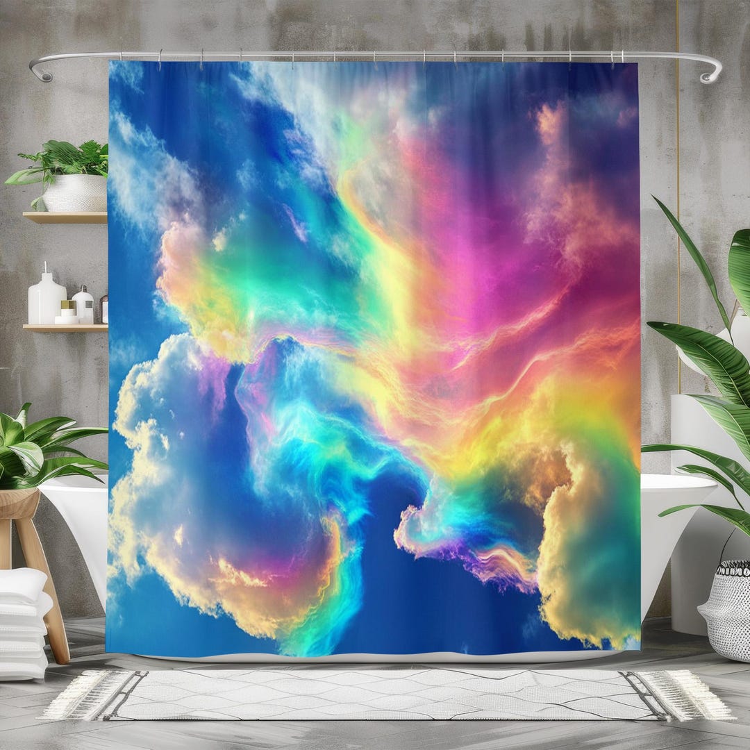Rainbow Cloud Shower Curtain - Vibrant Waterproof Bathroom Decor ...