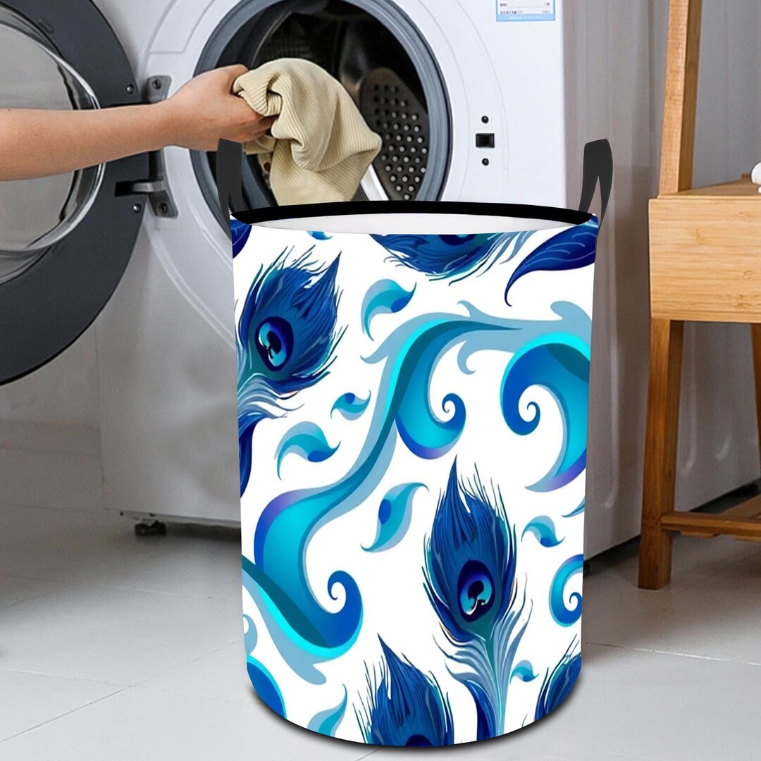 Peacock Feather Laundry Basket With Handles, Foldable Waterproof ...