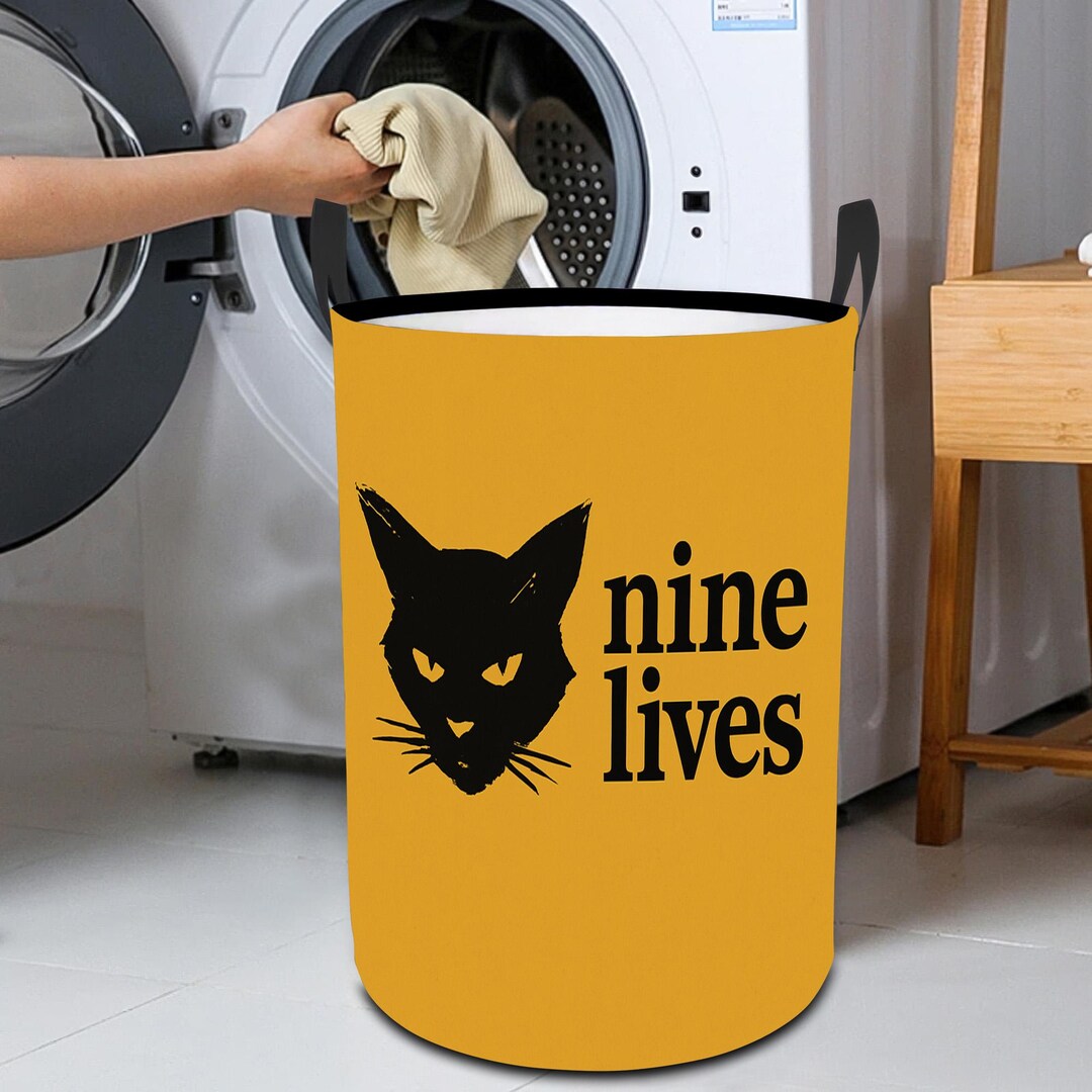 Black Cat Nine Lives Laundry Basket Round Hamper Foldable Waterproof ...
