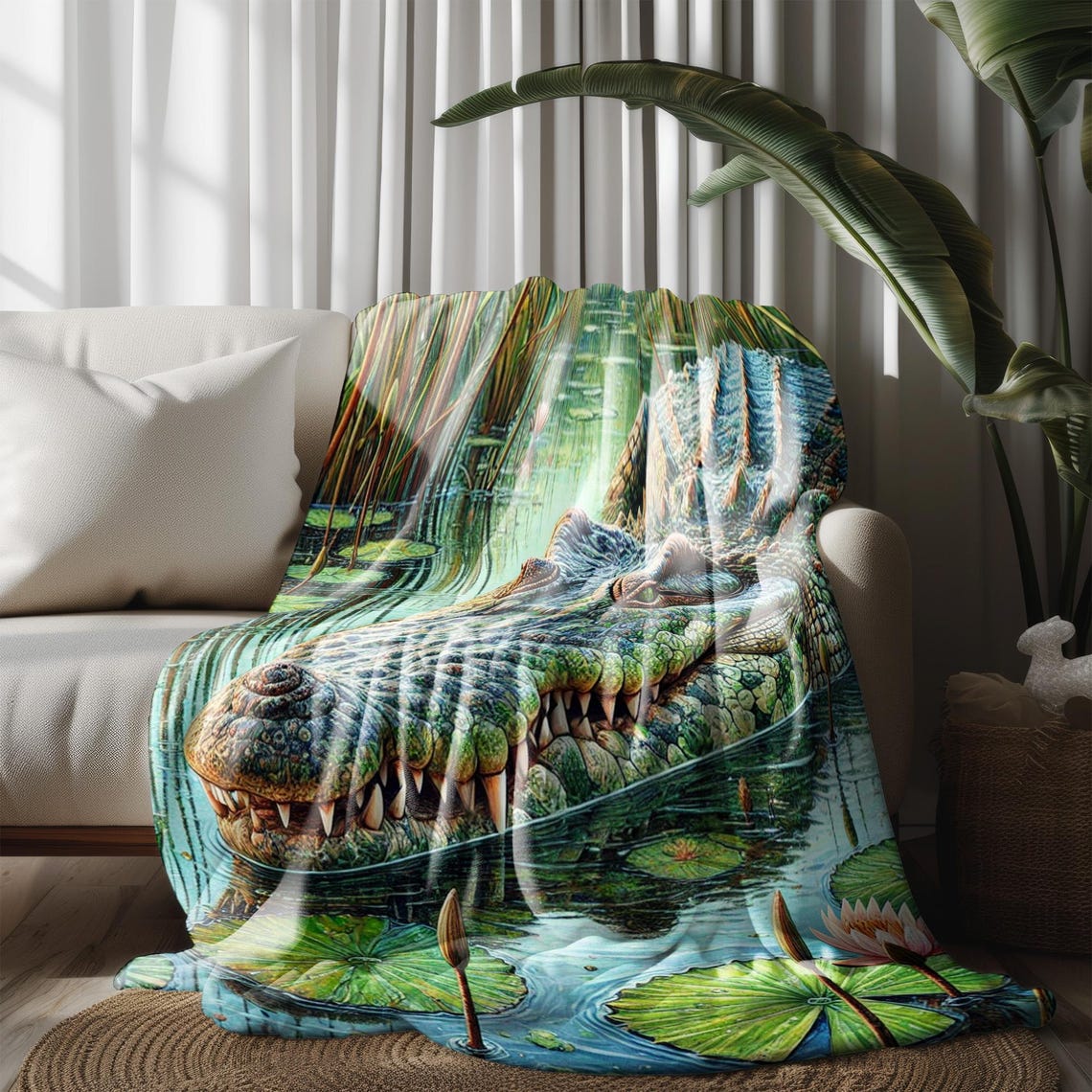 Realistic Crocodile Blanket, 3D Alligator Print Flannel Fleece Throw ...