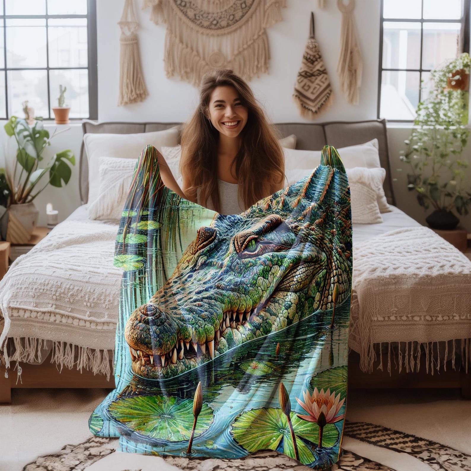 Realistic Crocodile Blanket, 3D Alligator Print Flannel Fleece Throw ...