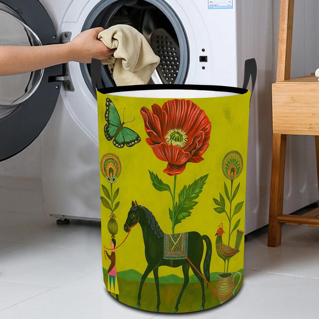 Red Poppy and Horse Print – Laundry Organizer Baskets, Decorative ...