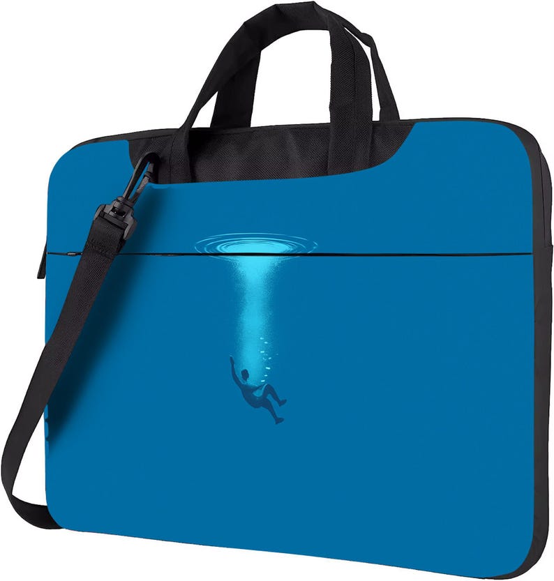 Minimalist Deep Sea Laptop Bag – Surreal Diver in Blue Abyss Sleeve for ...