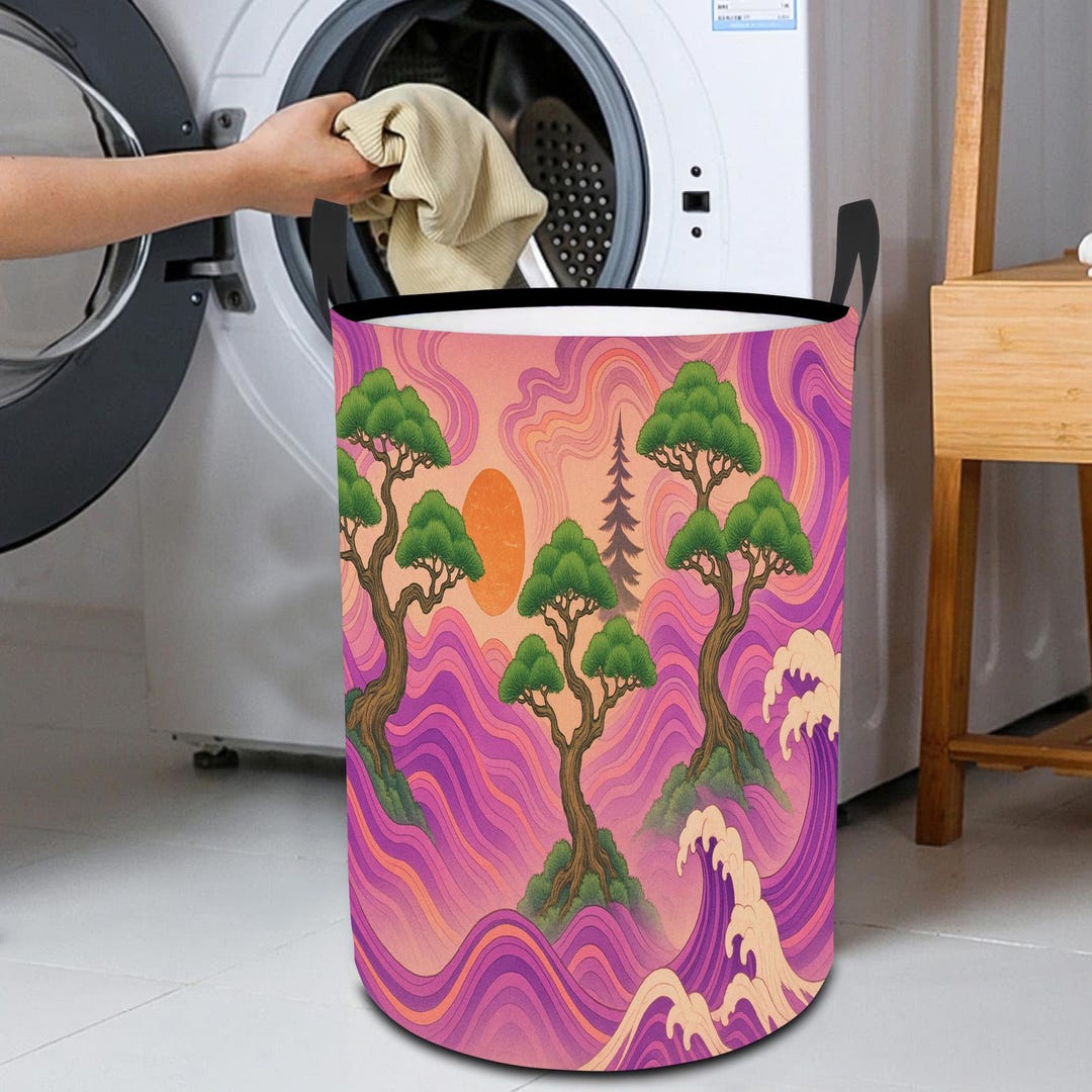 Psychedelic Bonsai Tree Laundry Basket Foldable Clothes Hamper Retro ...