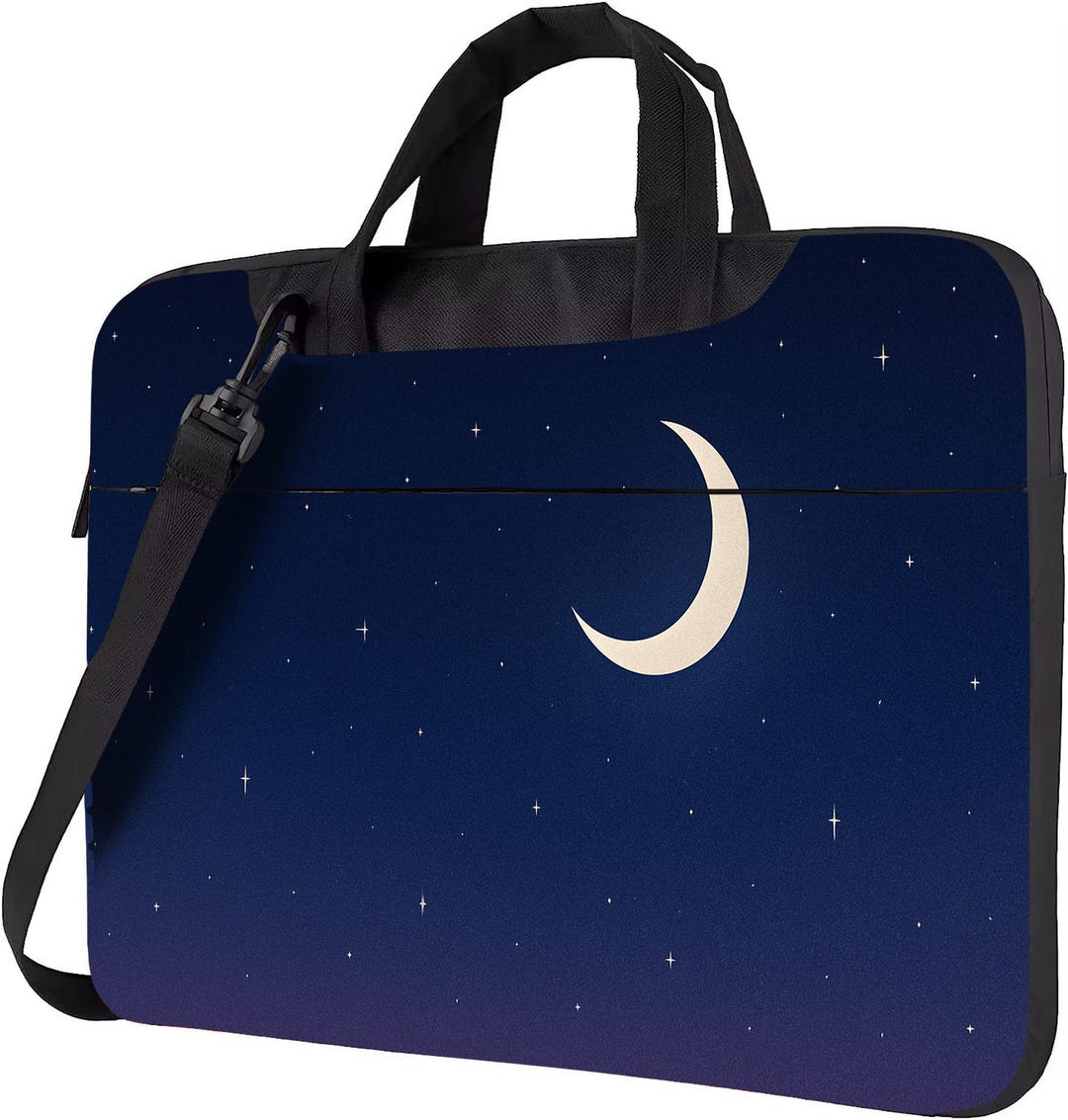 Crescent Moon Laptop Bag, Starry Night Sky Laptop Sleeve, Dark Blue ...