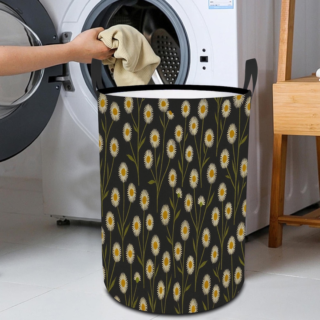 Daisy Floral Laundry Basket – Black With Yellow Daisies, Laundry ...